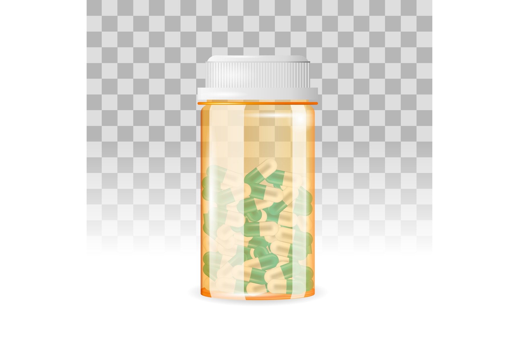 Closed bottle of capsule shaped pills on the transparent background ...