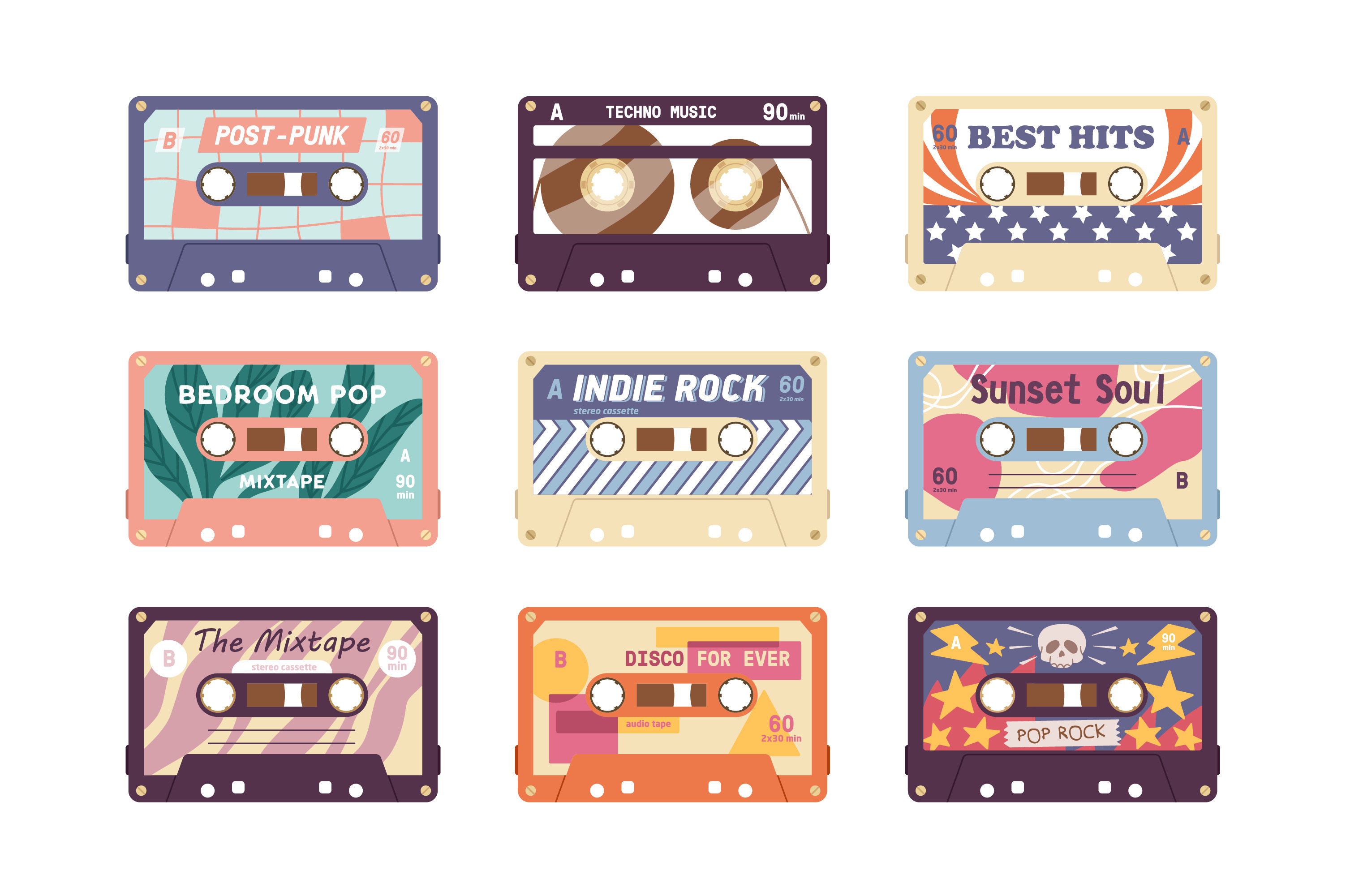 Retro compact cassettes set, an Education Illustration by Good Studio