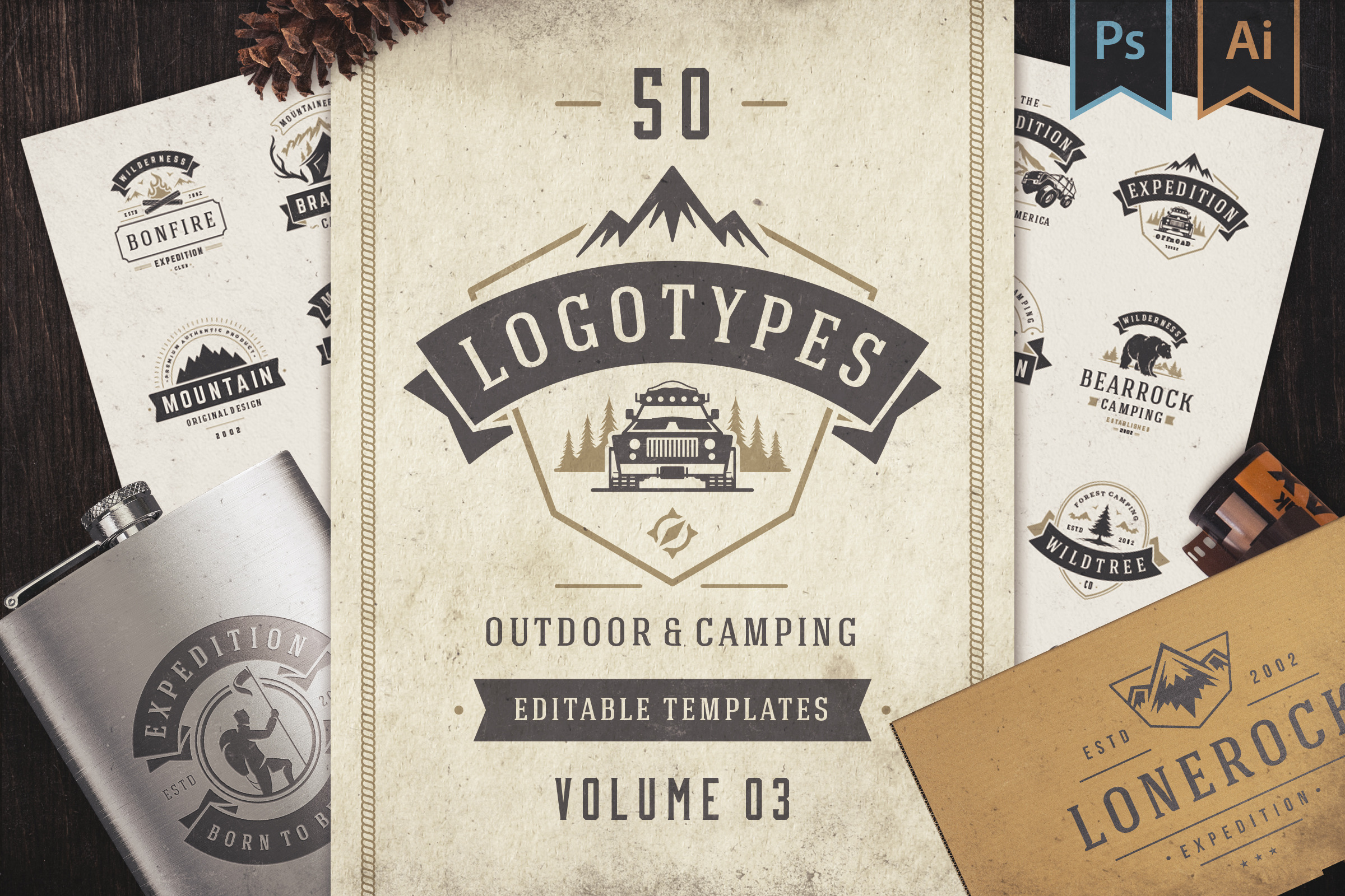 50 Outdoor logos and badges, a Branding & Logo Template by Vasya Kobelev