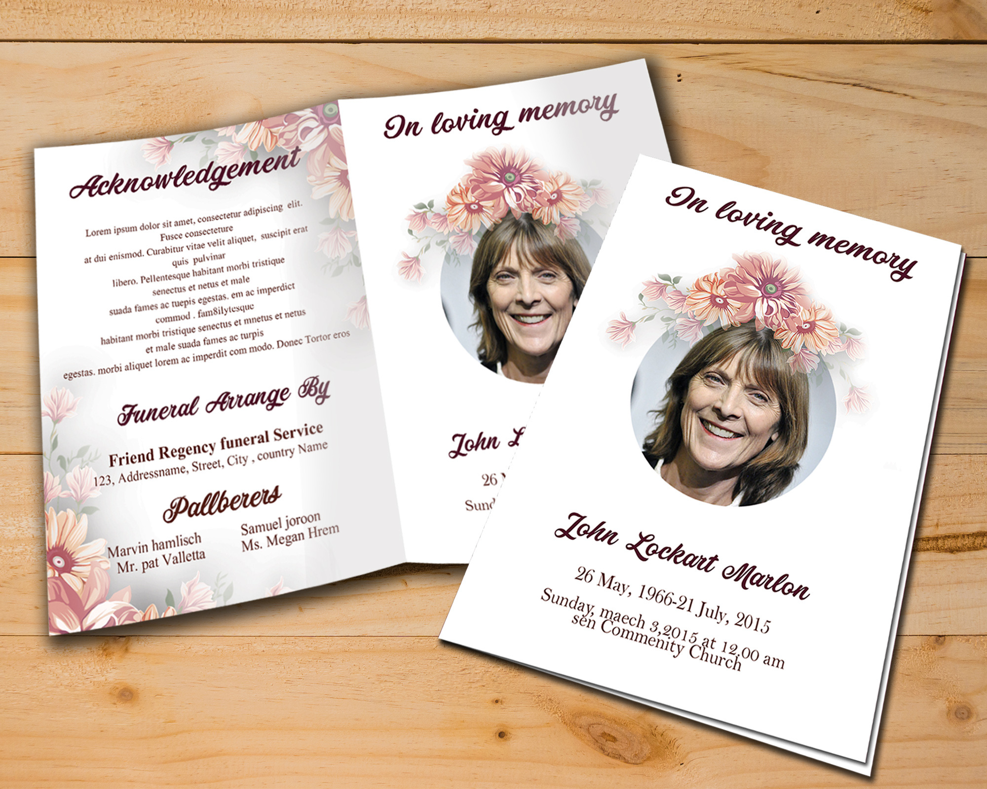 Pink Floral Funeral Template, a Templates & Theme by Wow Designs