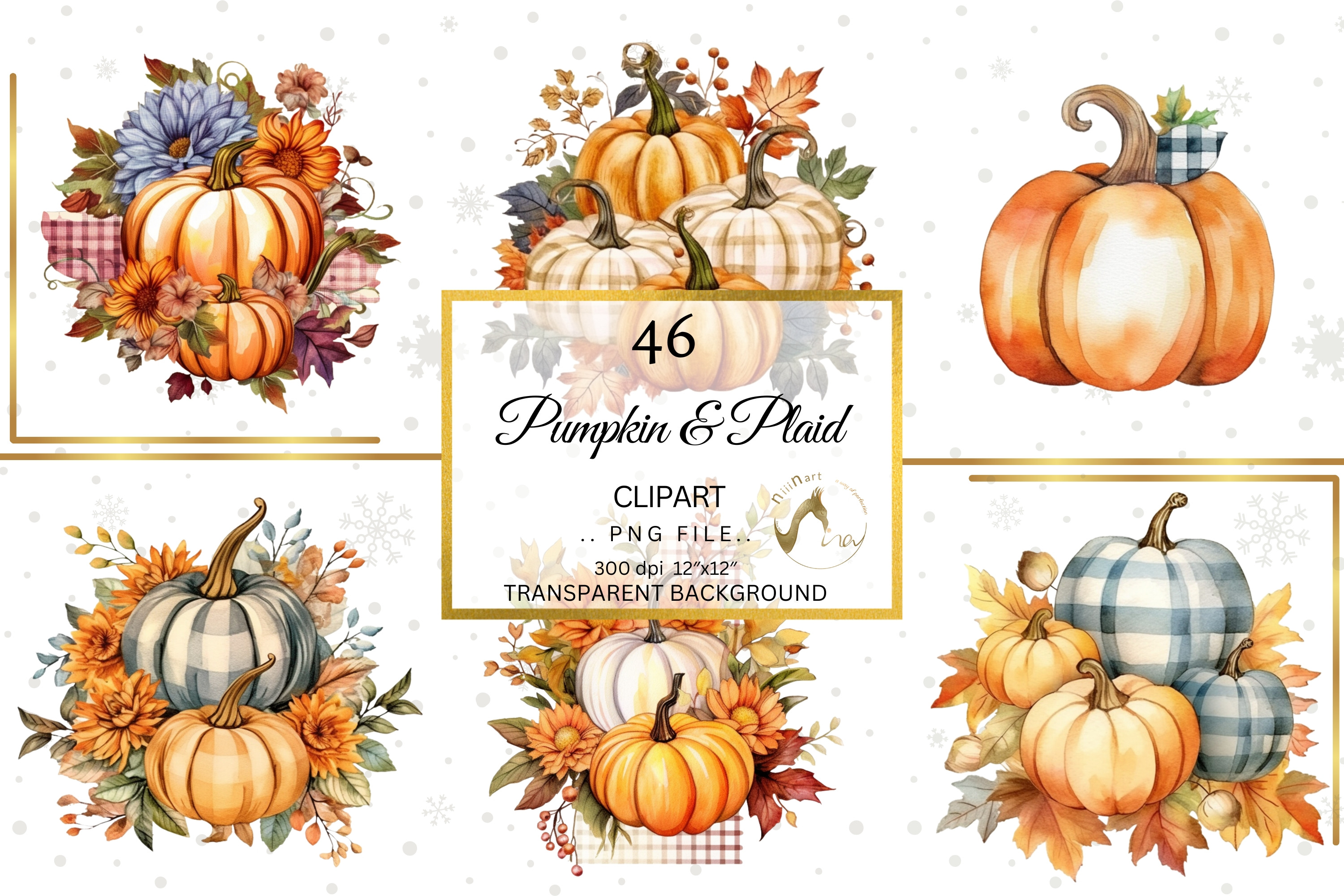 Watercolor Pumpkins Clipart, a Seasonal Illustration by NiiiNArt