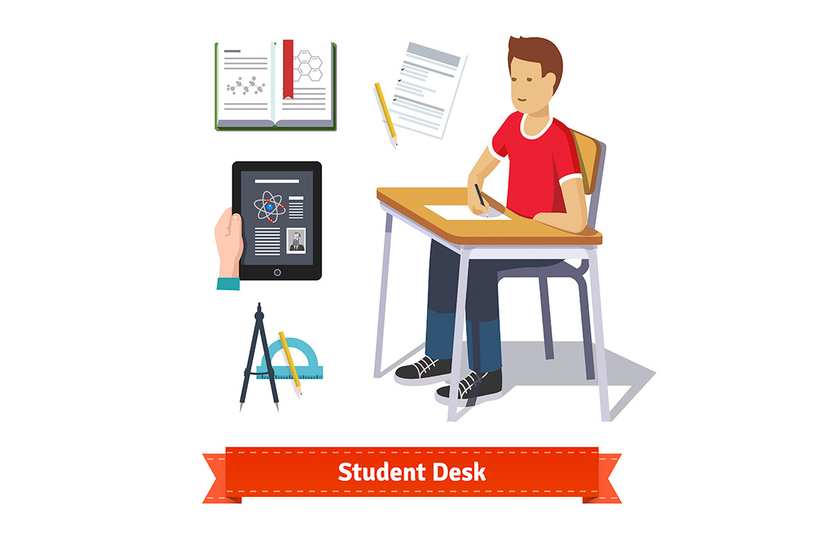 Student desk colourful set, an Icon by Iconicbestiary
