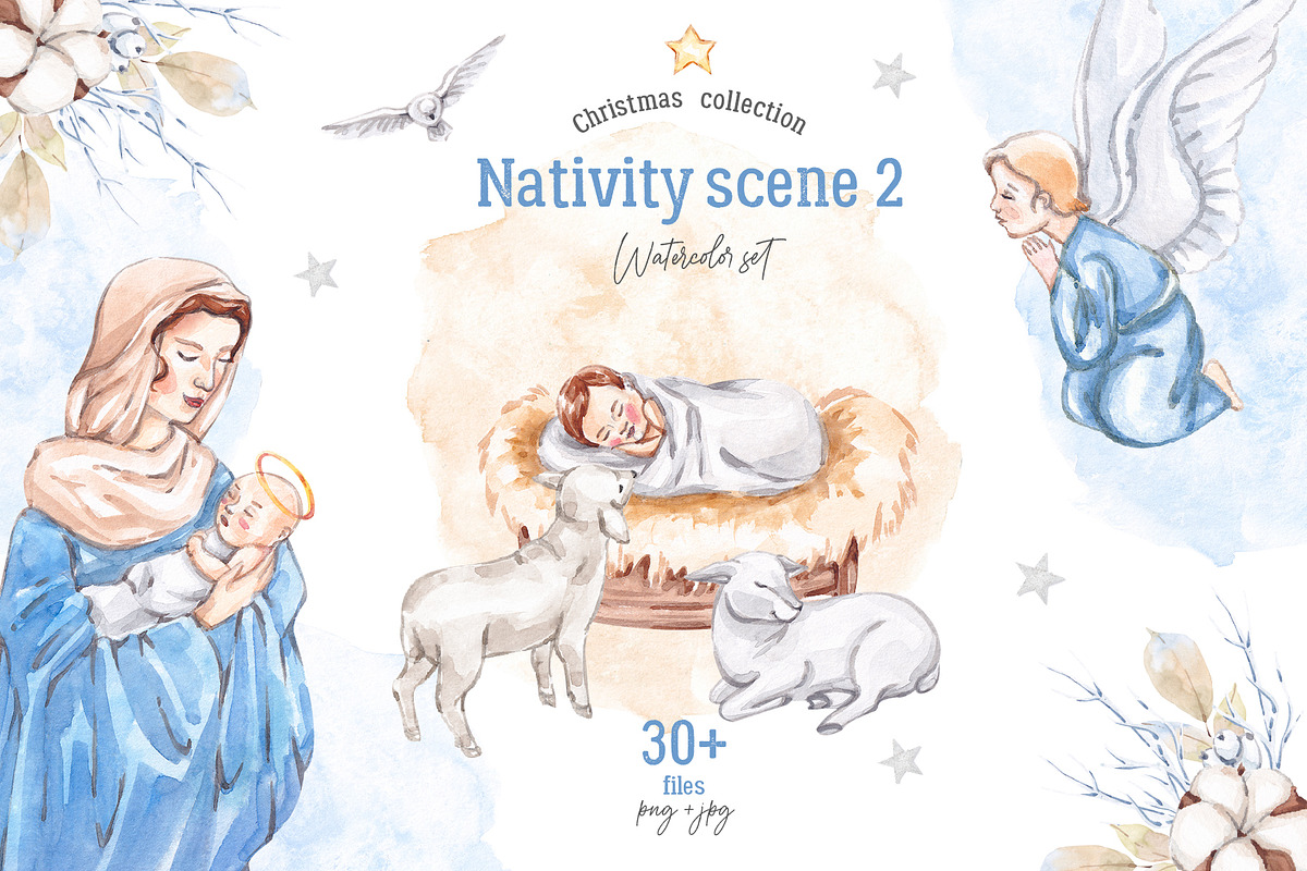 Nativity scene 2. Watercolor set, a Decorative Illustration by VerAna ...