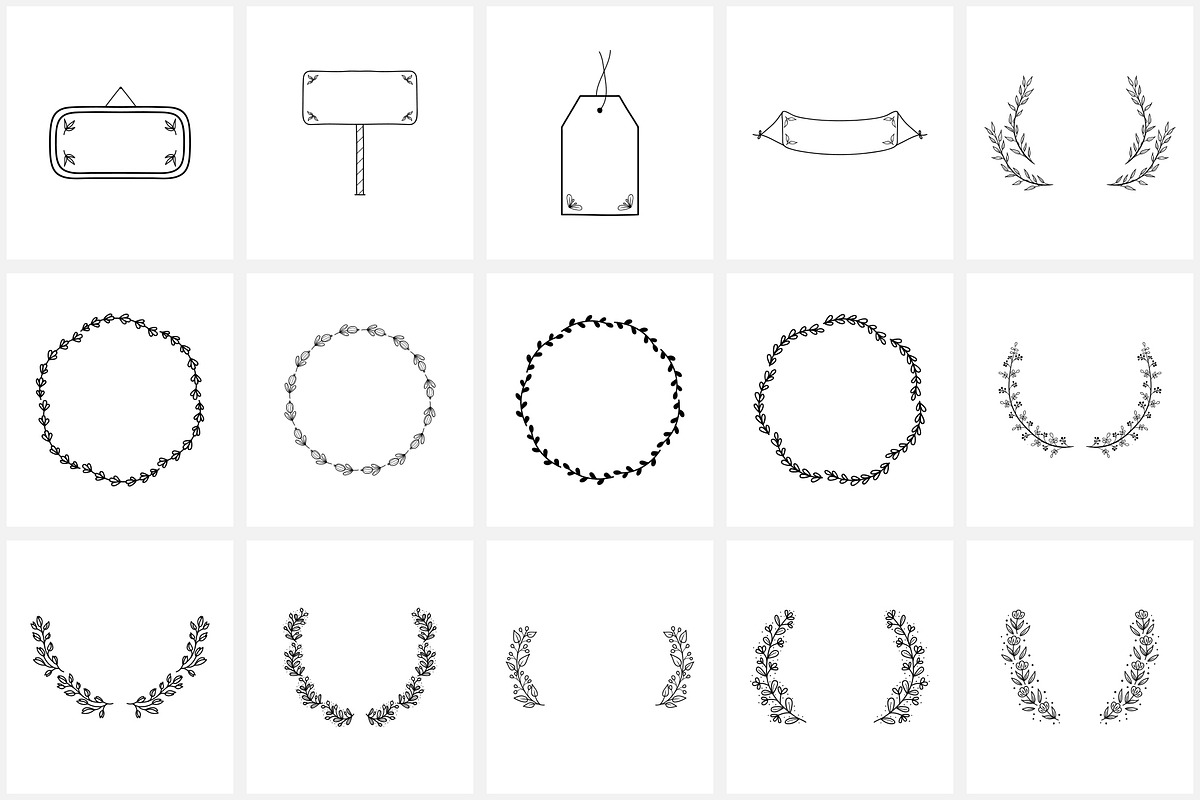 100 Hand Drawn Logo Elements, a Decorative Illustration by NatalieArtShop