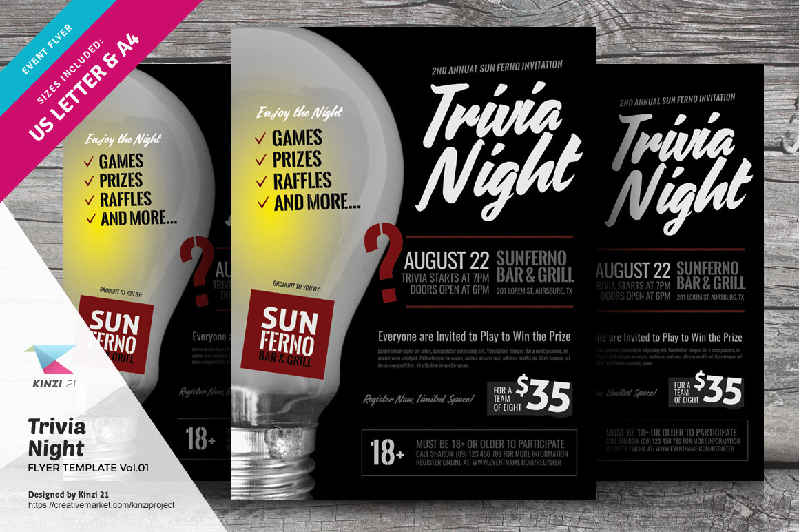 Trivia Night Flyer Template Vol.01, a Flyer Template by kinzi21