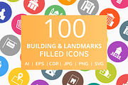 100 Landmarks Filled Round Icons, an Outline Icon by IconBunny