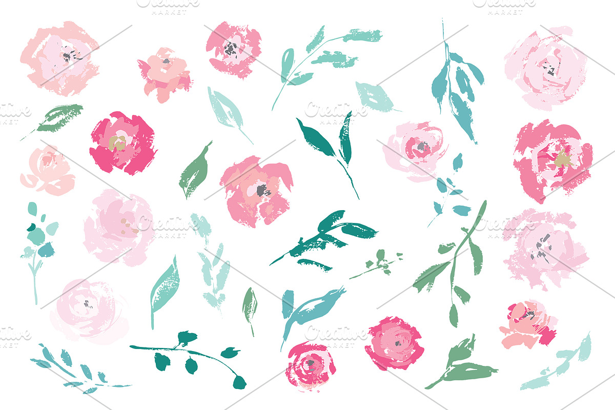 Pink Blush Flowers 'Dry Brush', a Decorative Illustration by GraphicsDish