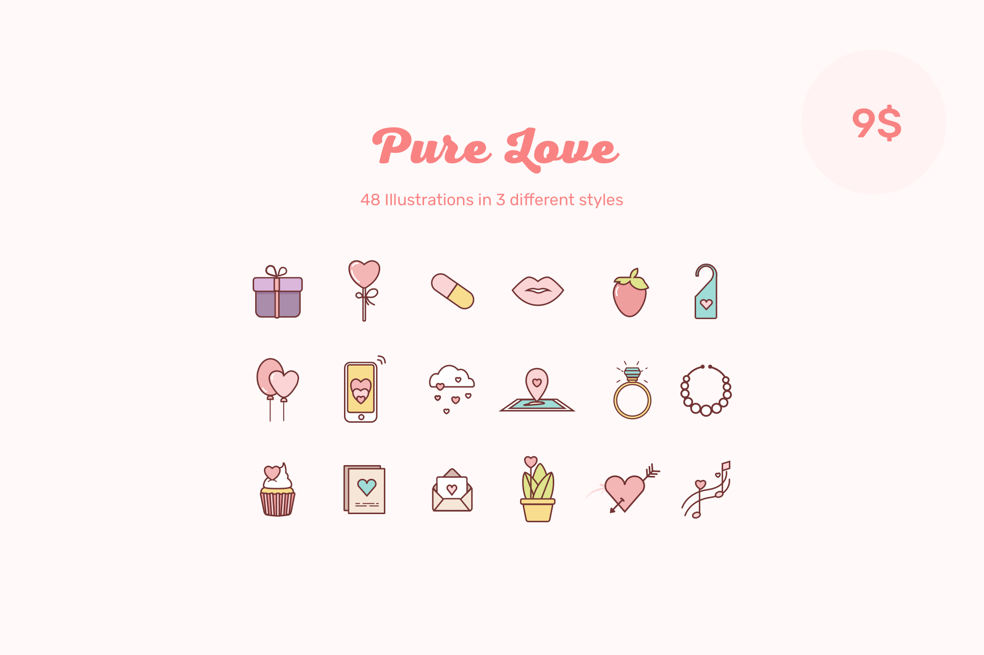 Pure Love illustrated icons, an Illustration by Losha | Creative Market
