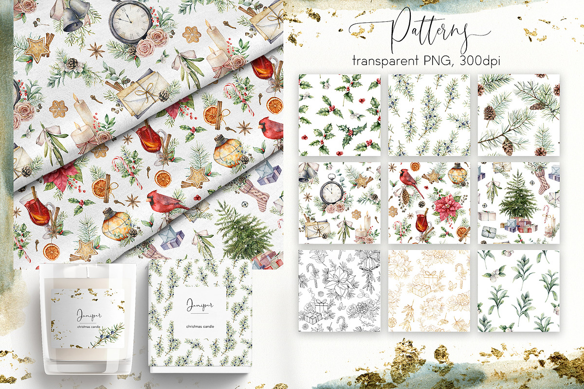 Vintage Christmas watercolor clipart
