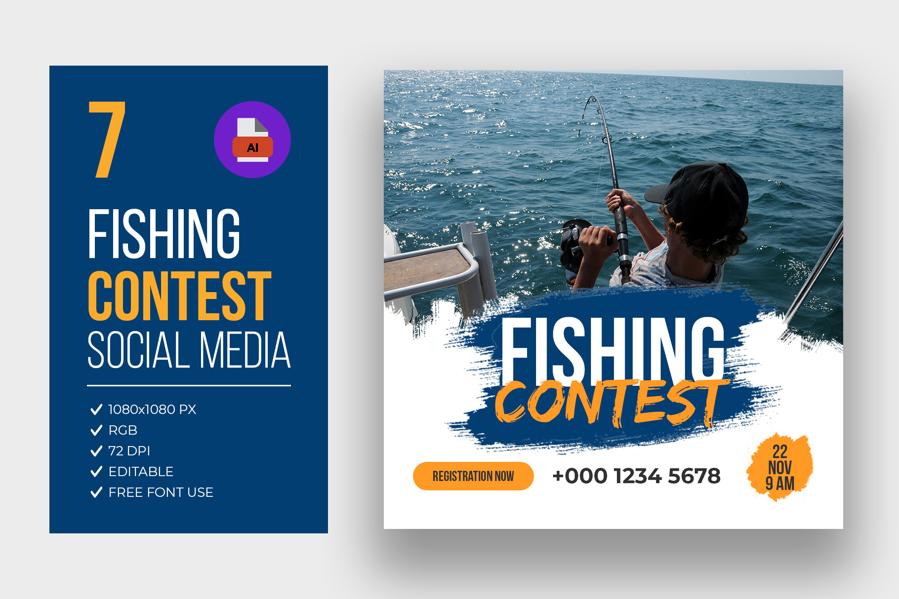 Fishing Facebook Instagram Post, a Social Media Template by Shahjahangdb1