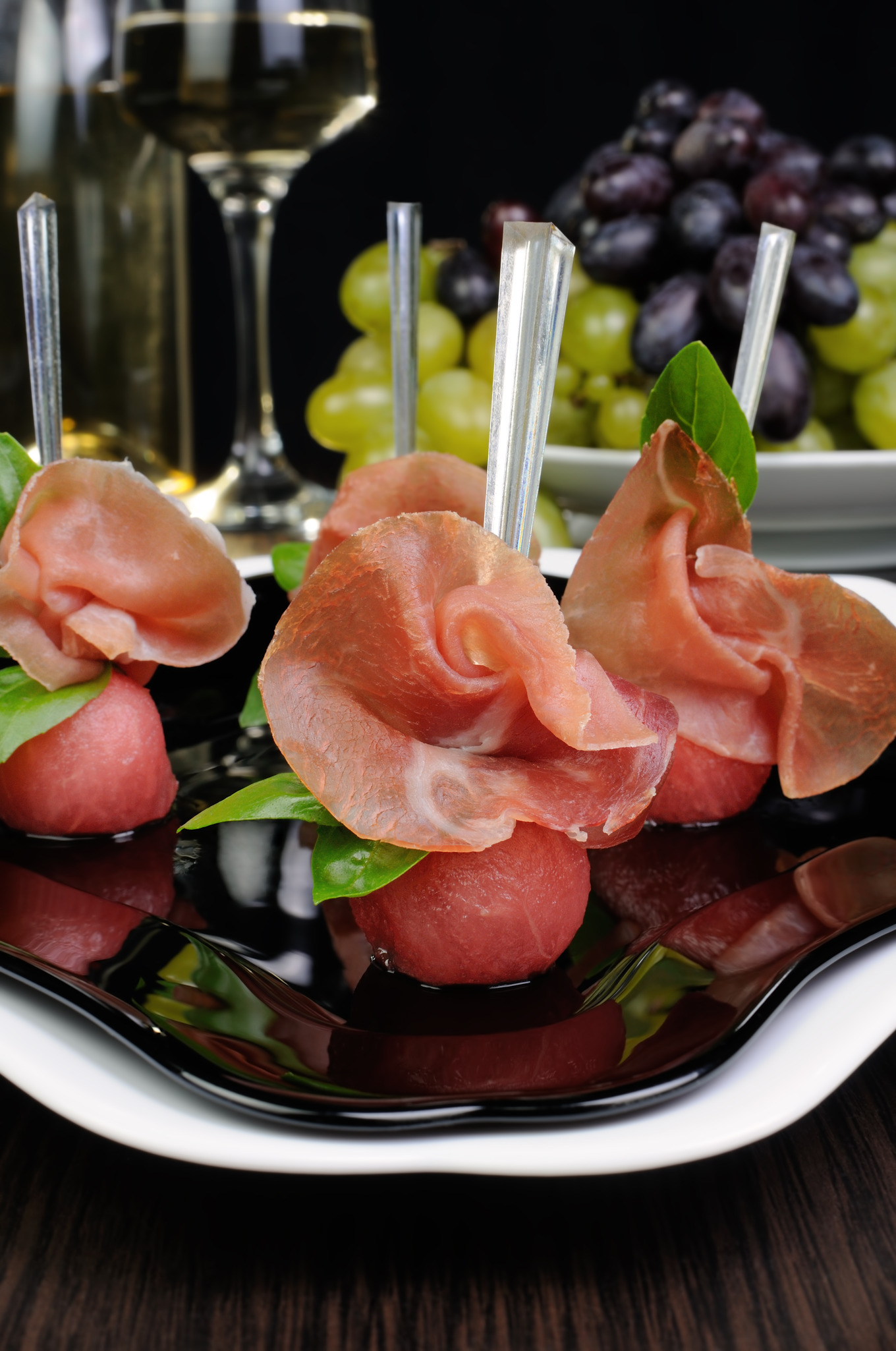 Canape of watermelon balls gammon featuring food, appetizer, and snack ...