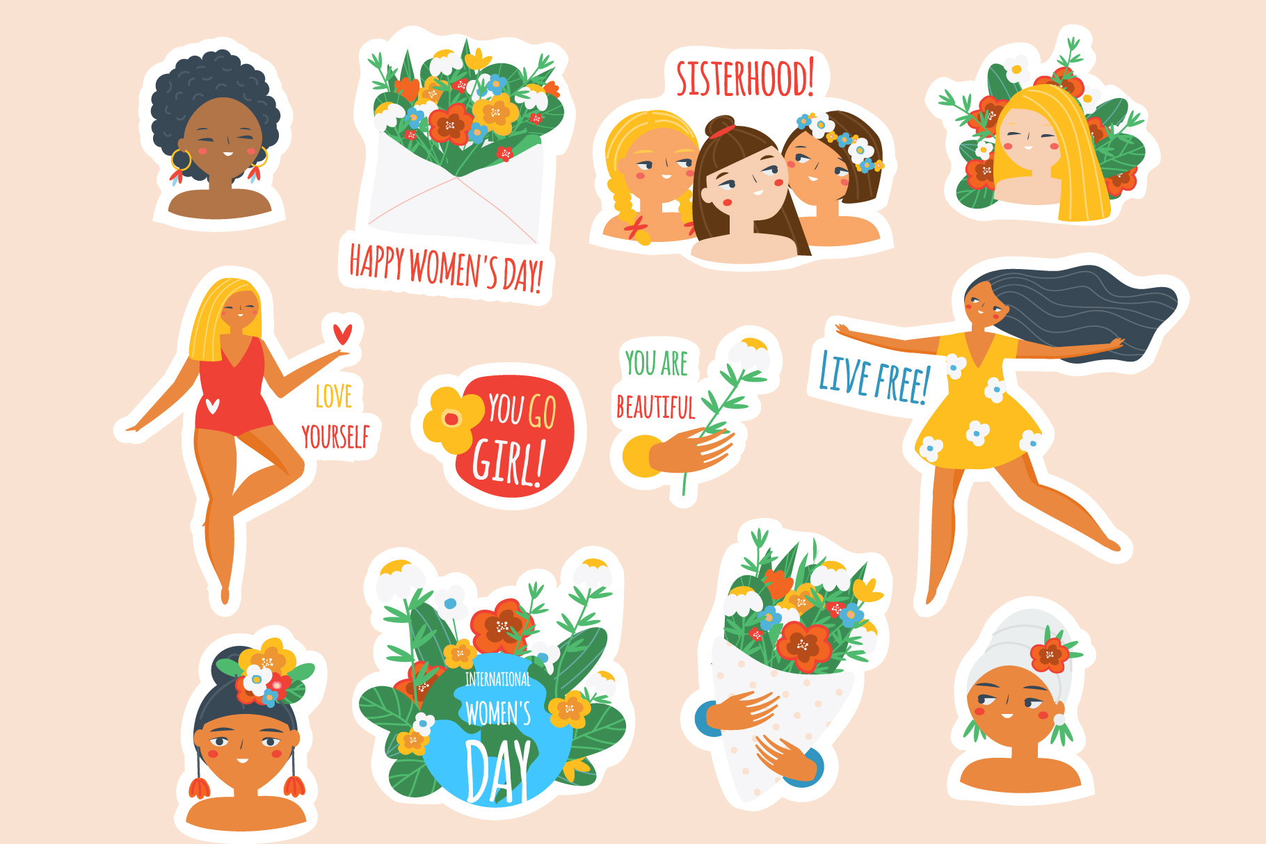 Female stickers collection. 8 march, a Person Illustration by Bunny's ...