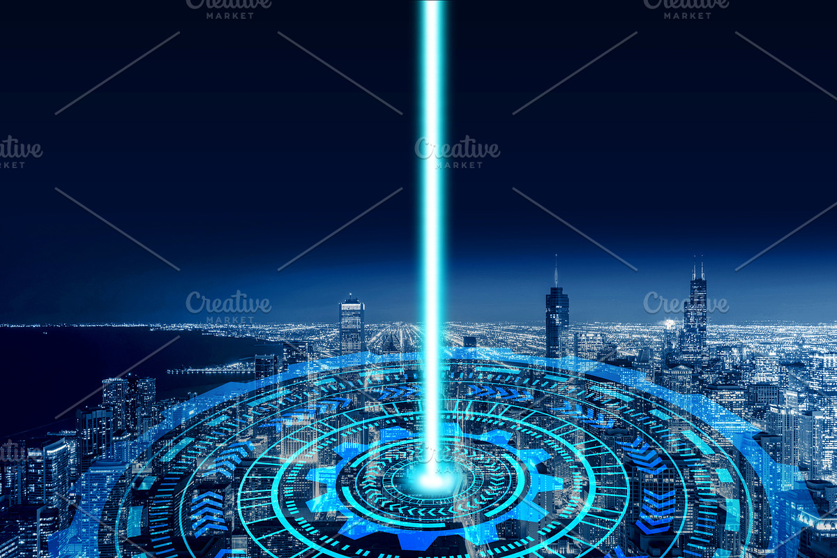 Smart city and technology circles. Graphic design in Chicago City at ...