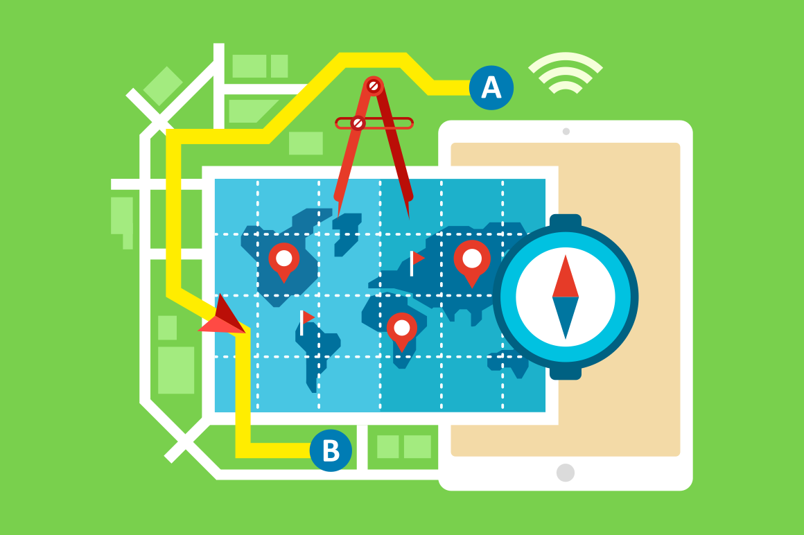 GPS Map Navigation and Routing, an Illustration by Kit8.net | Creative ...