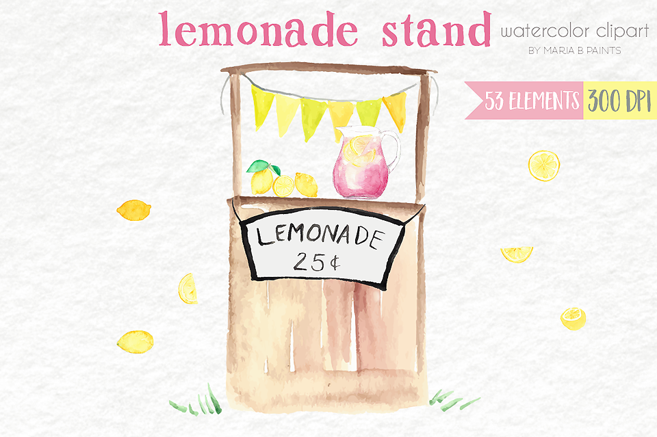 Watercolor Clip Art - Lemonade Stand, an Illustration by Maria B. Paints