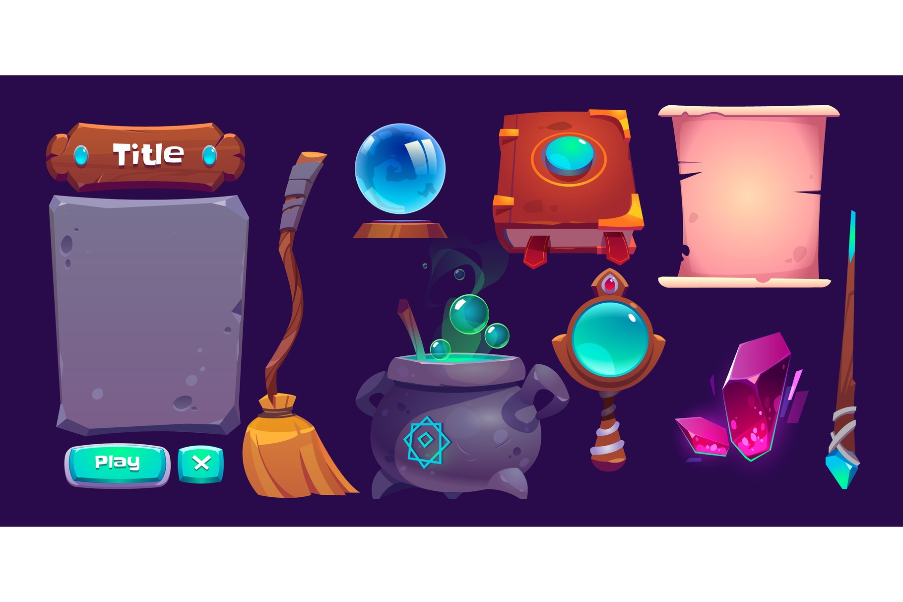 Interface for magic game, cartoon | Graphic Objects ~ Creative Market