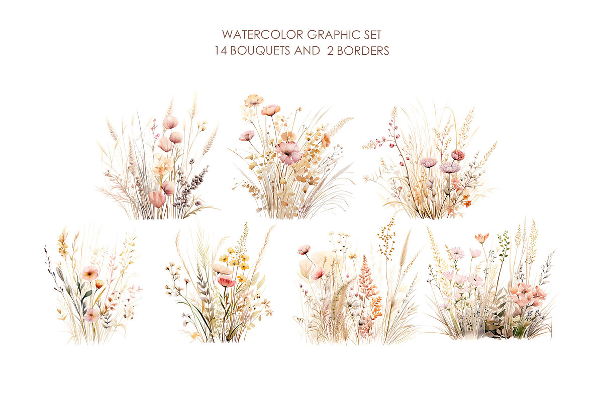 Watercolor Boho Wild Flowers clipart