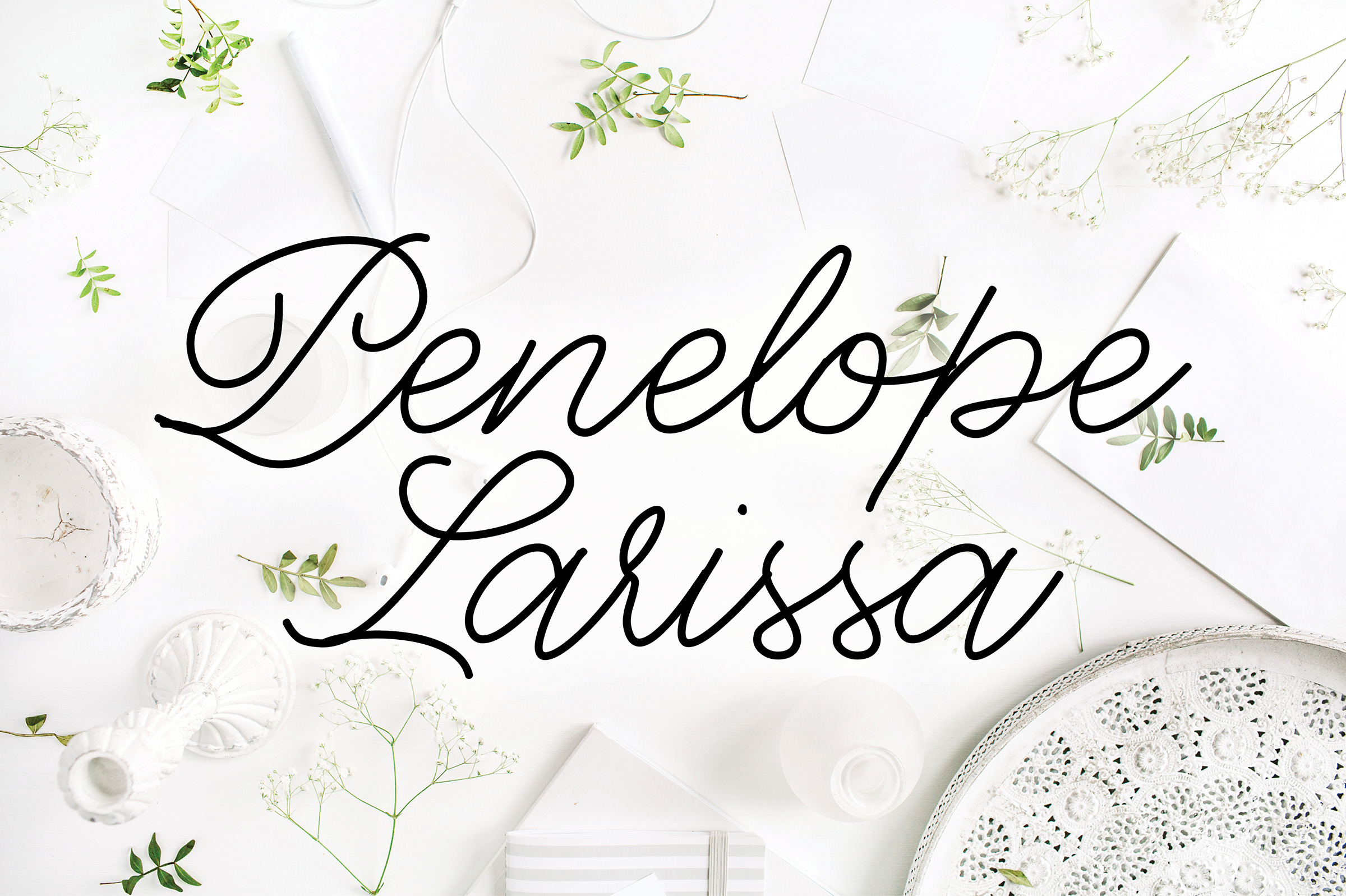 Penelope Larissa Font, a Script Font by Printable Wisdom