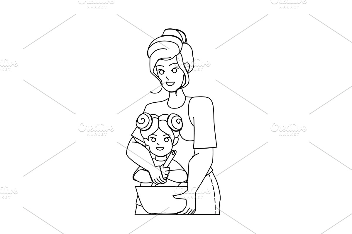 mother daughter cooking vector, a Food Illustration by pikepicture ...