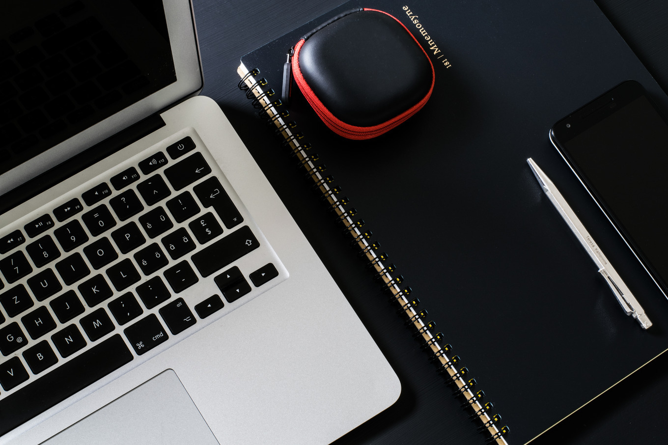 Desk with modern office items containing desk, business, and technology ...