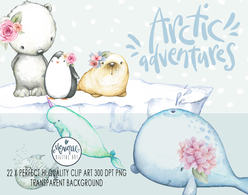 Arctic Animals Clipart Watercolor, an Animal Illustration by Monique ...