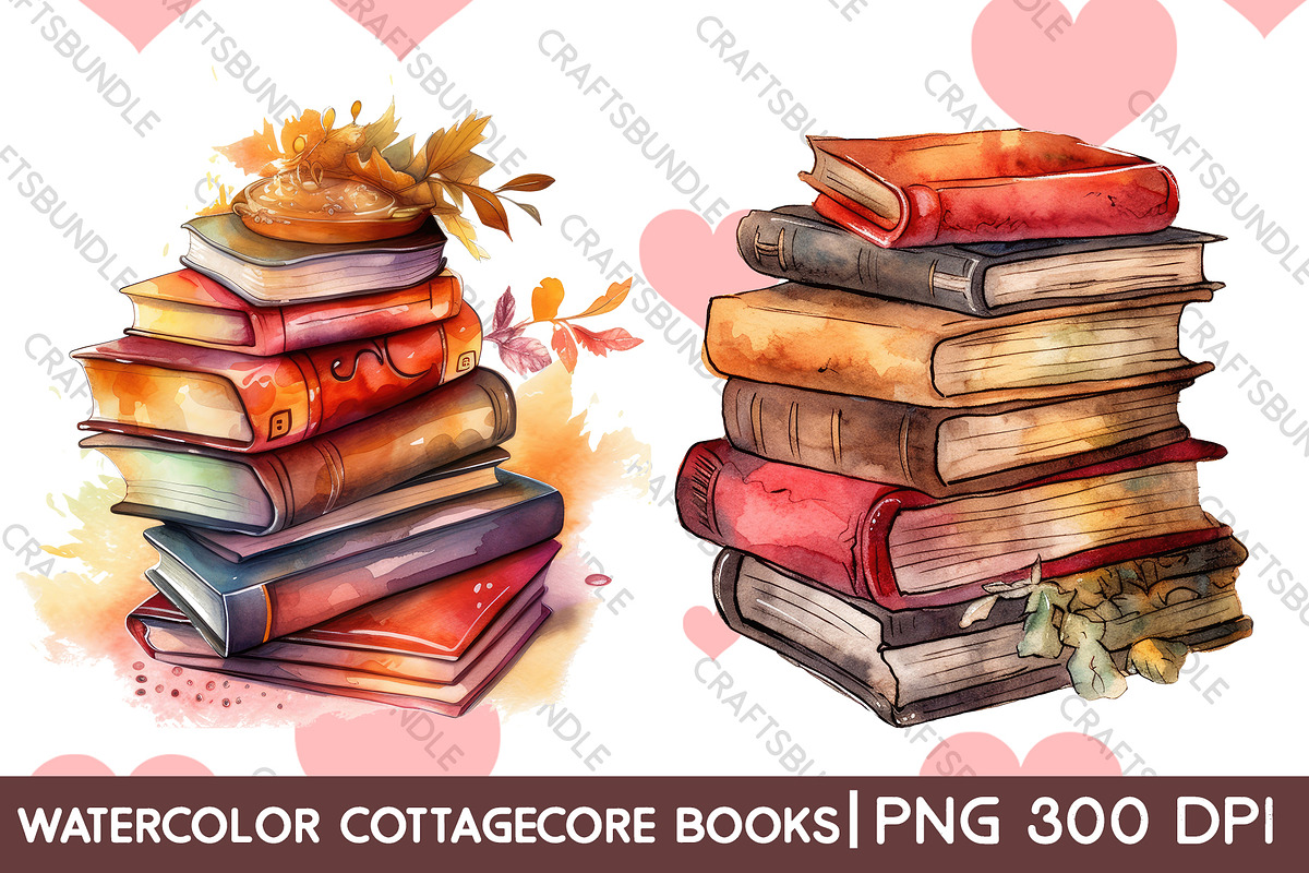 Watercolor Cottagecore Books Clipart, a Decorative Illustration by ...