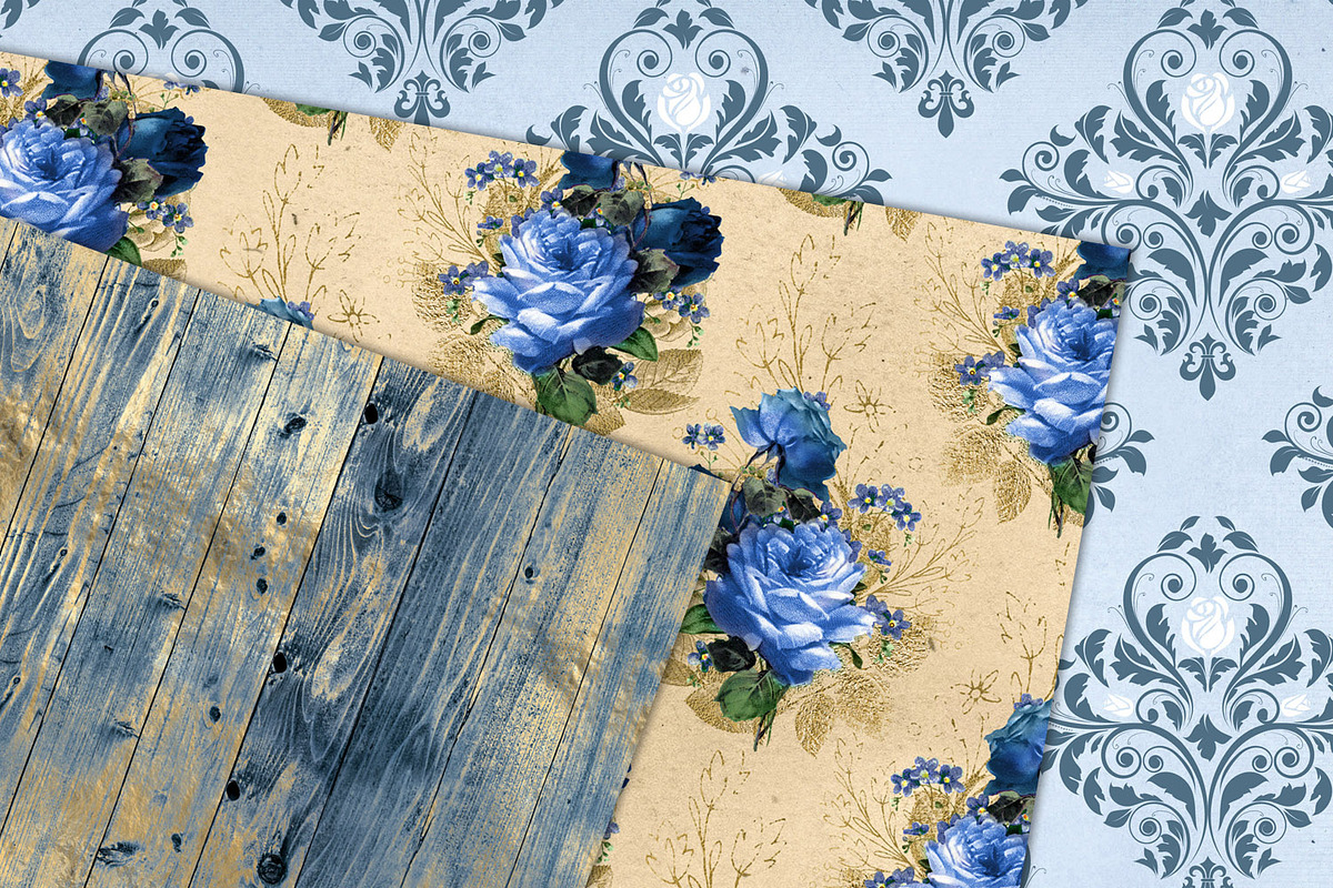 Blue Shabby Chic Digital Paper, a Texture Graphic by Digital Curio