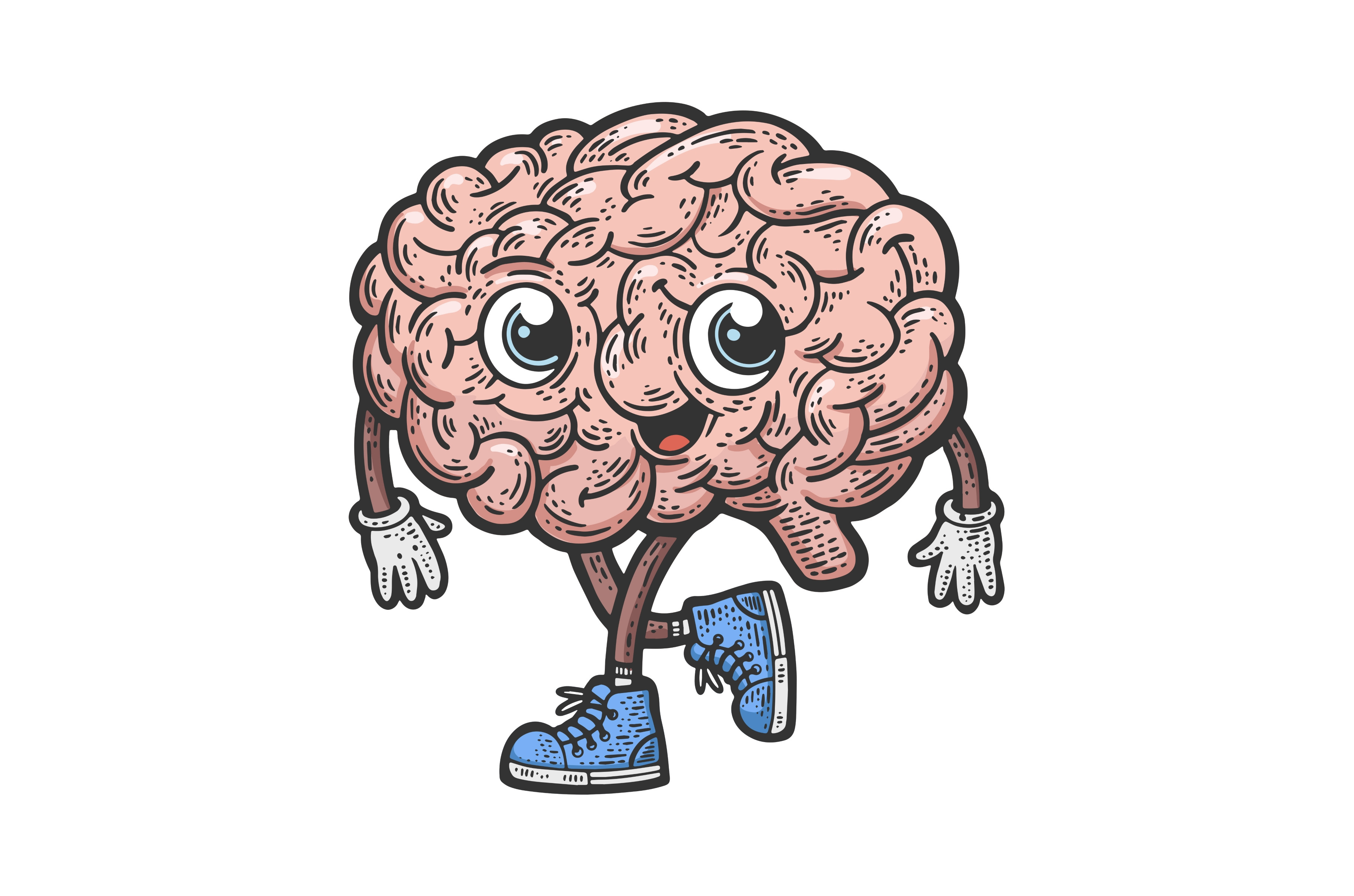 cartoon brain walk sketch vector | Healthcare Illustrations ~ Creative ...