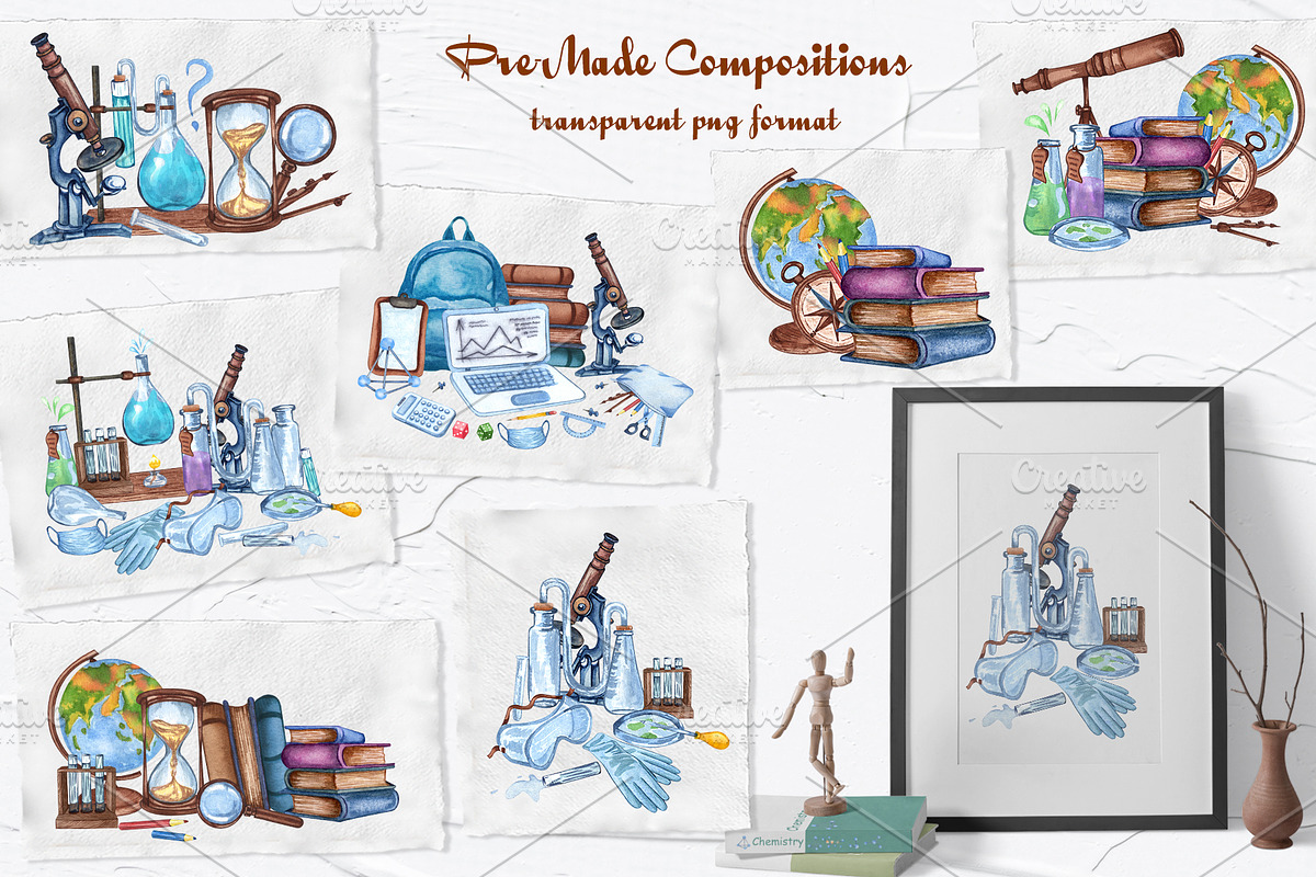 Science Watercolor Set, an Education Illustration by BarvArt