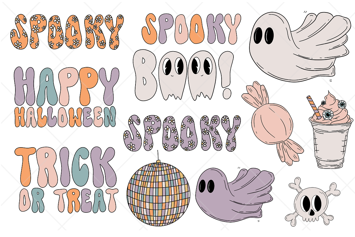 Groovy Pastel Halloween Clipart, a Graphic by Murphy & Frank