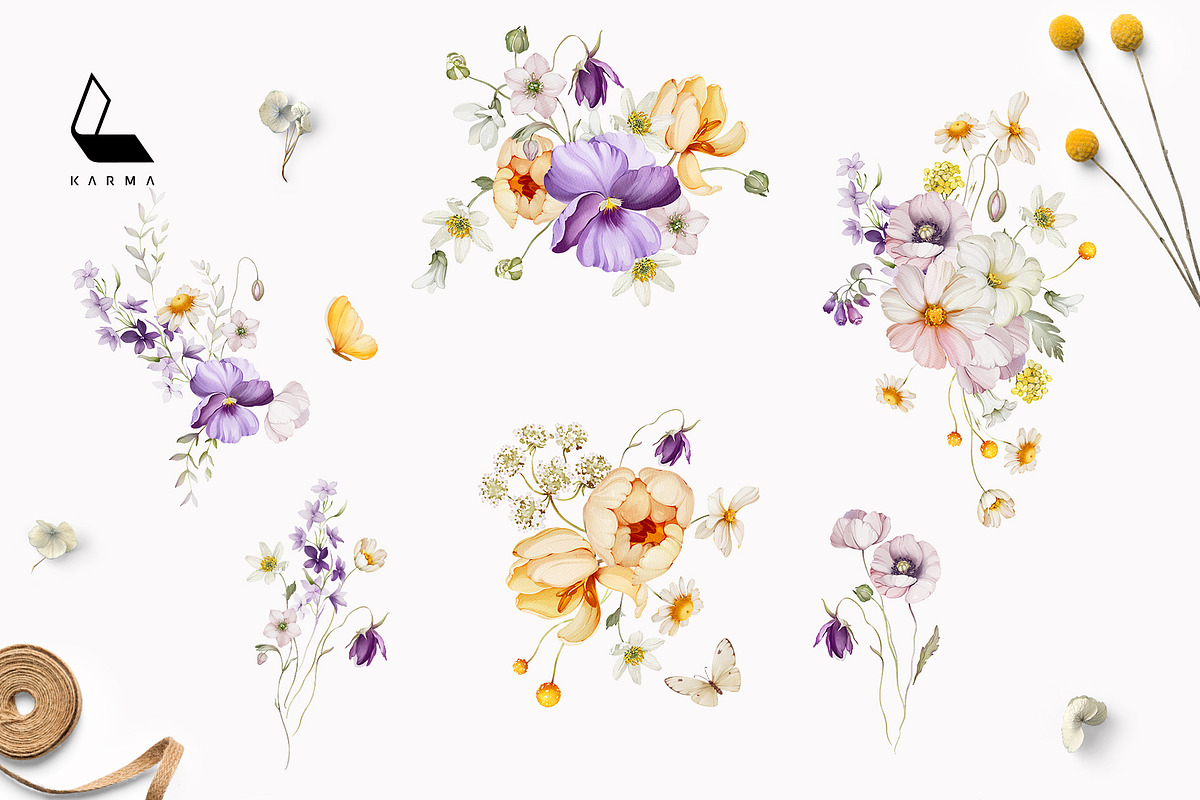 4-in-1 Watercolor Floral Bundle