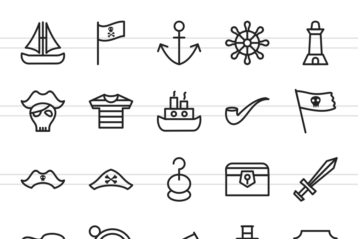 50 Pirate Line Icons, an Outline Icon by IconBunny