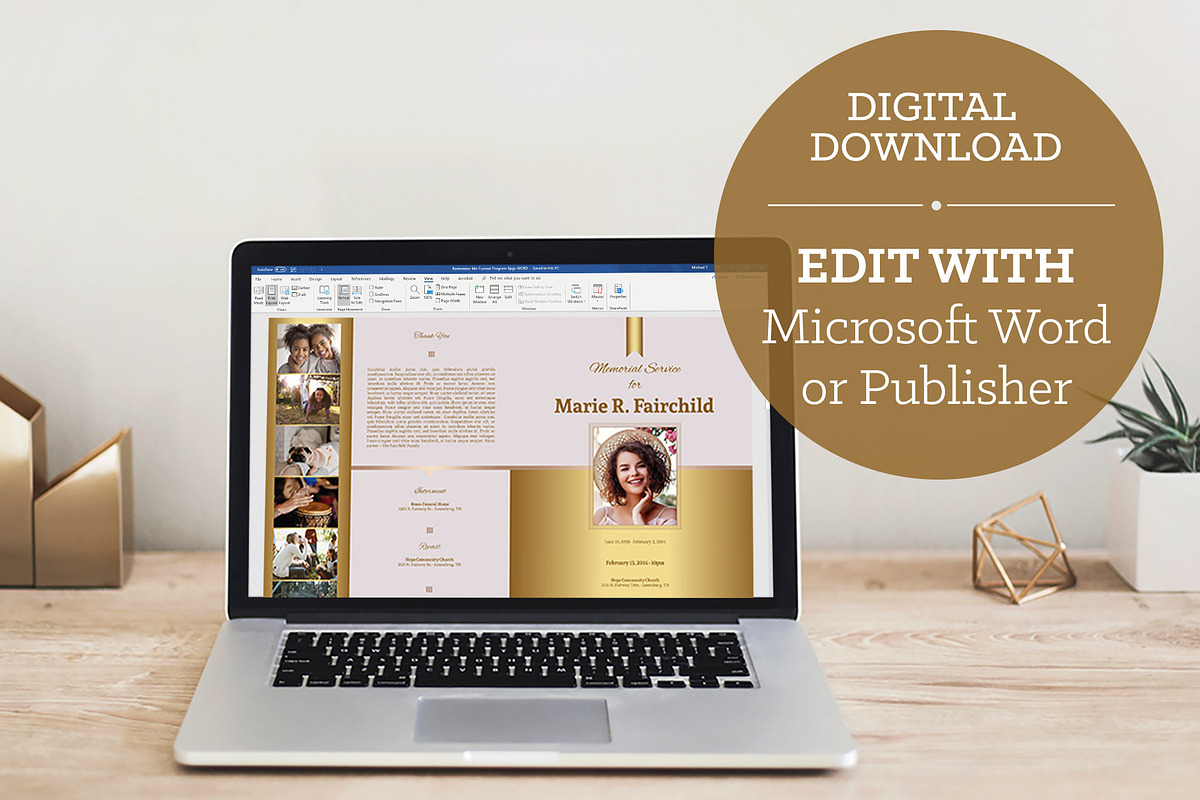 Golden Funeral Program Word Publisher 8 Pgs | Creative Market