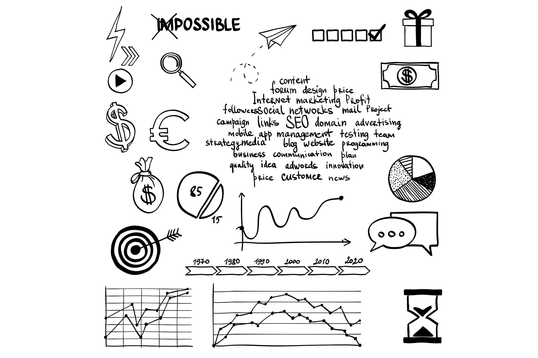 Hand draw social media sign and symbol doodles elements. Concept web ...