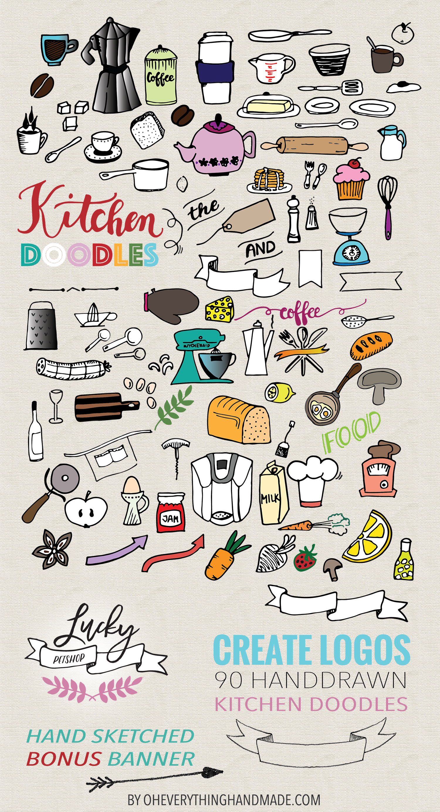 Kitchen Doodles - Vector Set, an Illustration by OhEverythingHandmade ...