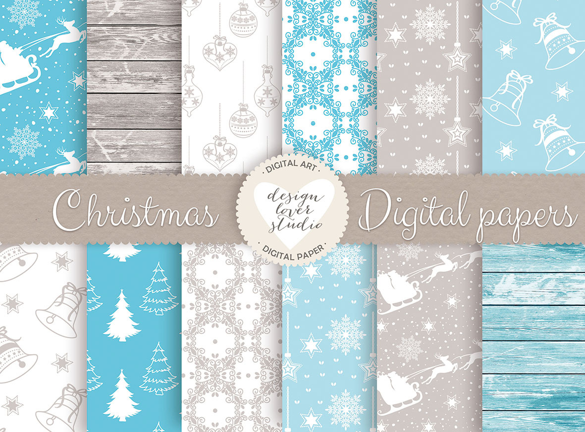 Rustic blue christmas digital papers, a Pattern Graphic by ...