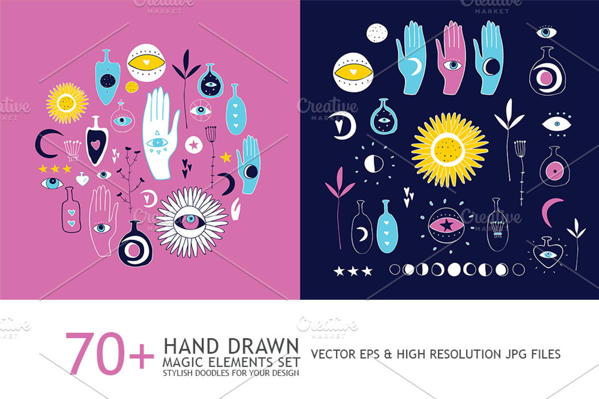 70 + hand drawn Magic elements set, a Decorative Illustration by Anttoniu