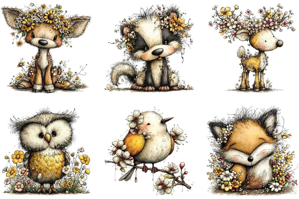 Spring Woodland Animals Clipart, an Illustration by CraftArtStudio