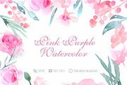 Pink floral watercolor, a Pattern Graphic by uea-design