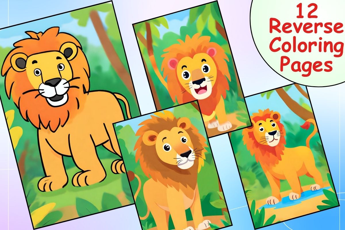 Lion Reverse Coloring Pages, an Animal Illustration by Catchy Ideaz ...