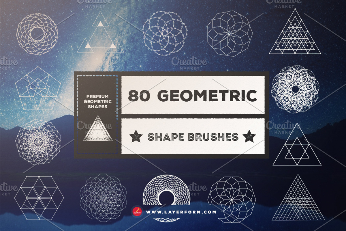 80 Geometric Shape Brushes, a Brush Add-On by Layerform Design Co.