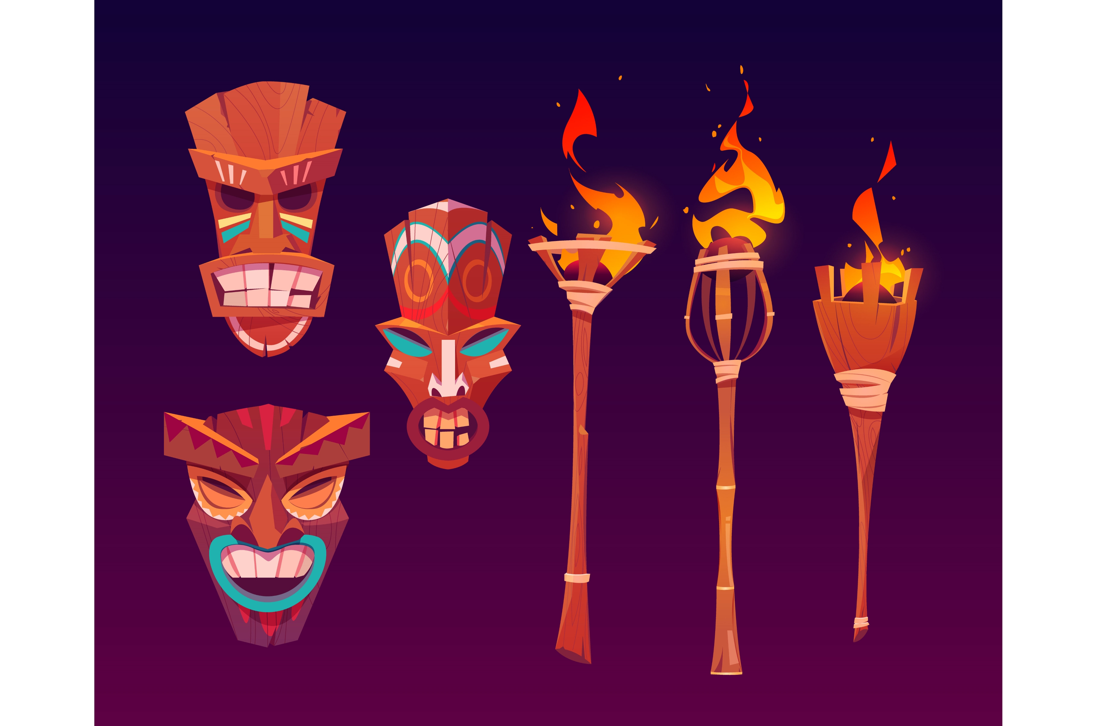 Tiki masks and burning torches, a Decorative Illustration by art PVP ...