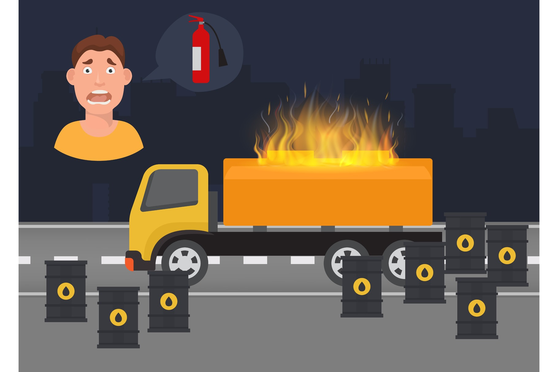 Gas leak and fire inflaming scared, a Technology Illustration by ...