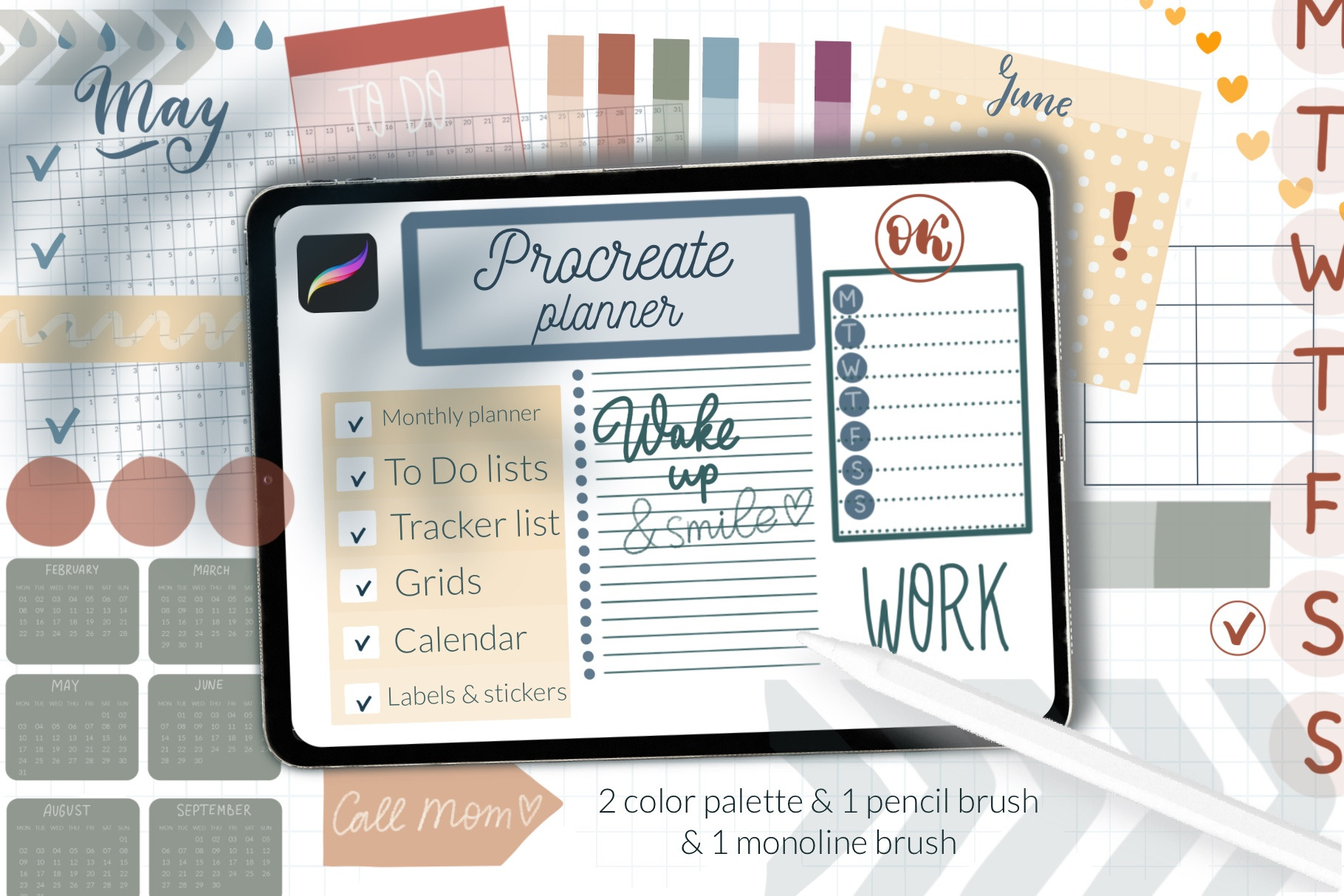 Planner Procreate brushes, swatches | Creative Market