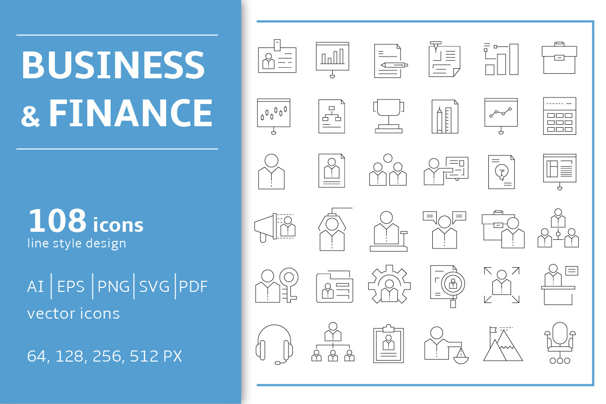 Business and Finance Icons Set, an Outline Icon by Designfour