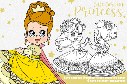 Cute cartoon Princess coloring pages, an Illustration by Azuzlikus