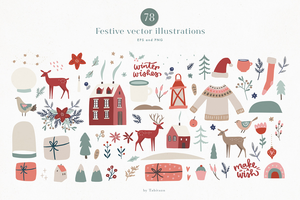 Cute Scandinavian Christmas set, a Seasonal Illustration by Tabita's shop
