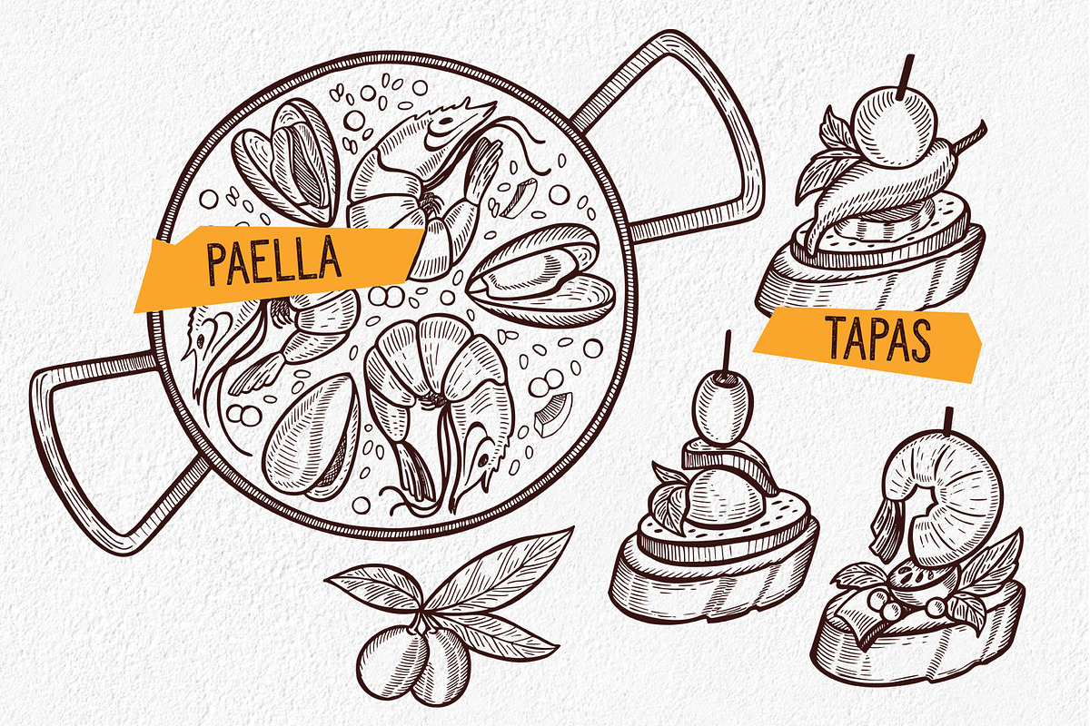 Spanish Food Illustrations, a Food Illustration by BarcelonaShop