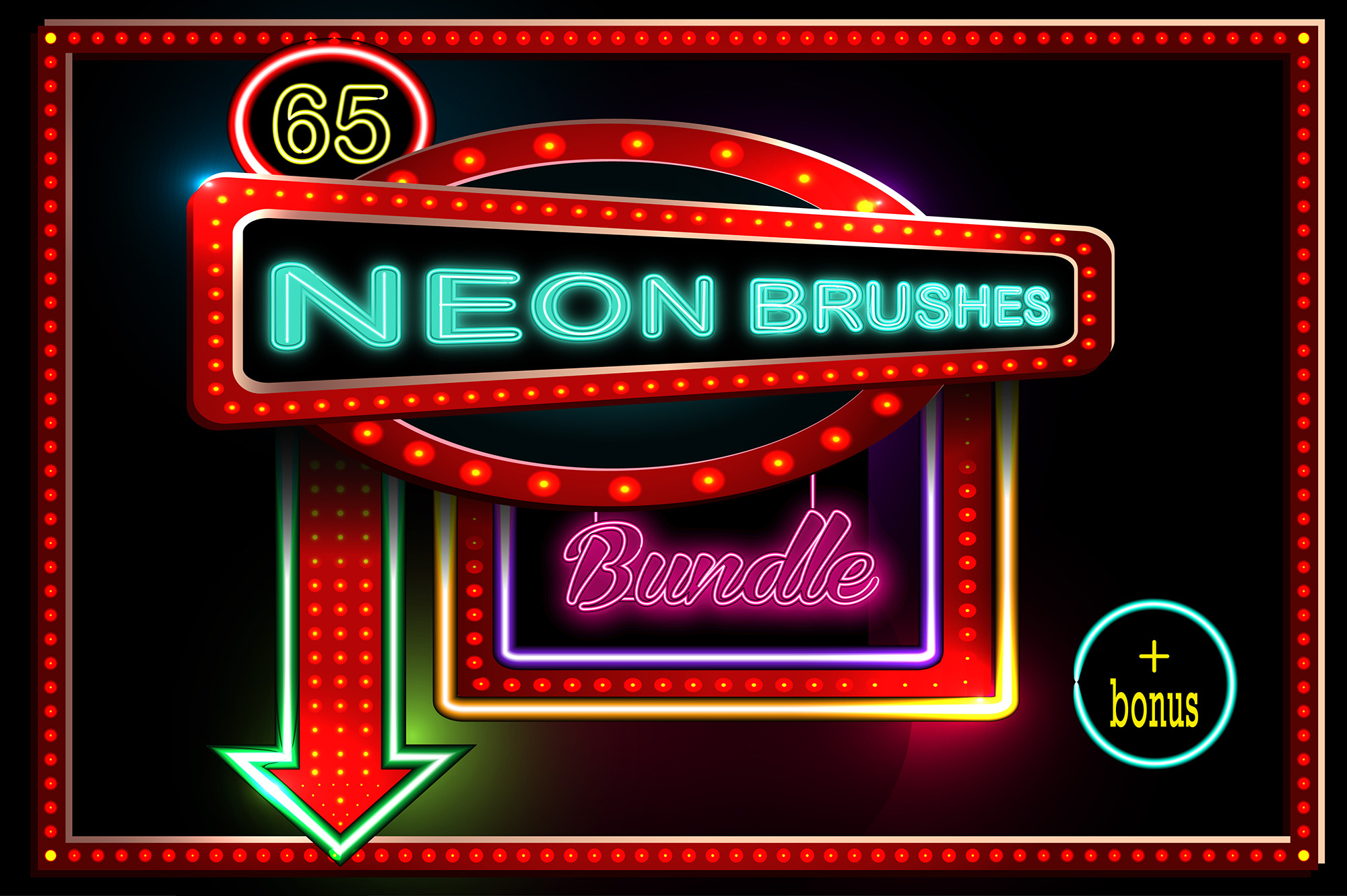65 Neon brushes bundle., a Brush Add-On by redstudio