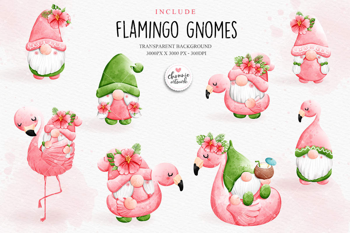 Gnome flamingo clipart, summer gnome, an Animal Illustration by ...